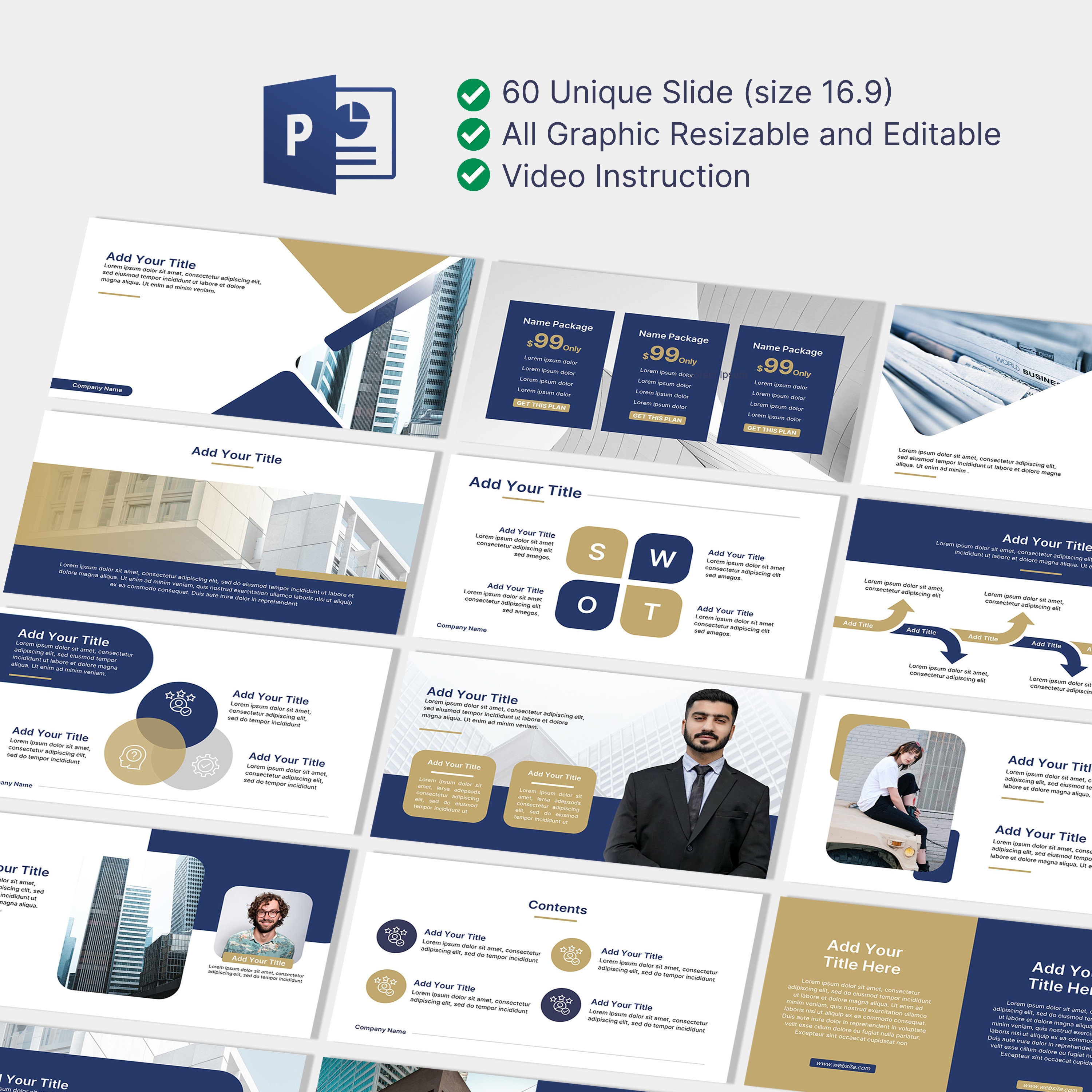 Blue and Gold Powerpoint Template | PPT Templates | Minimalist ...