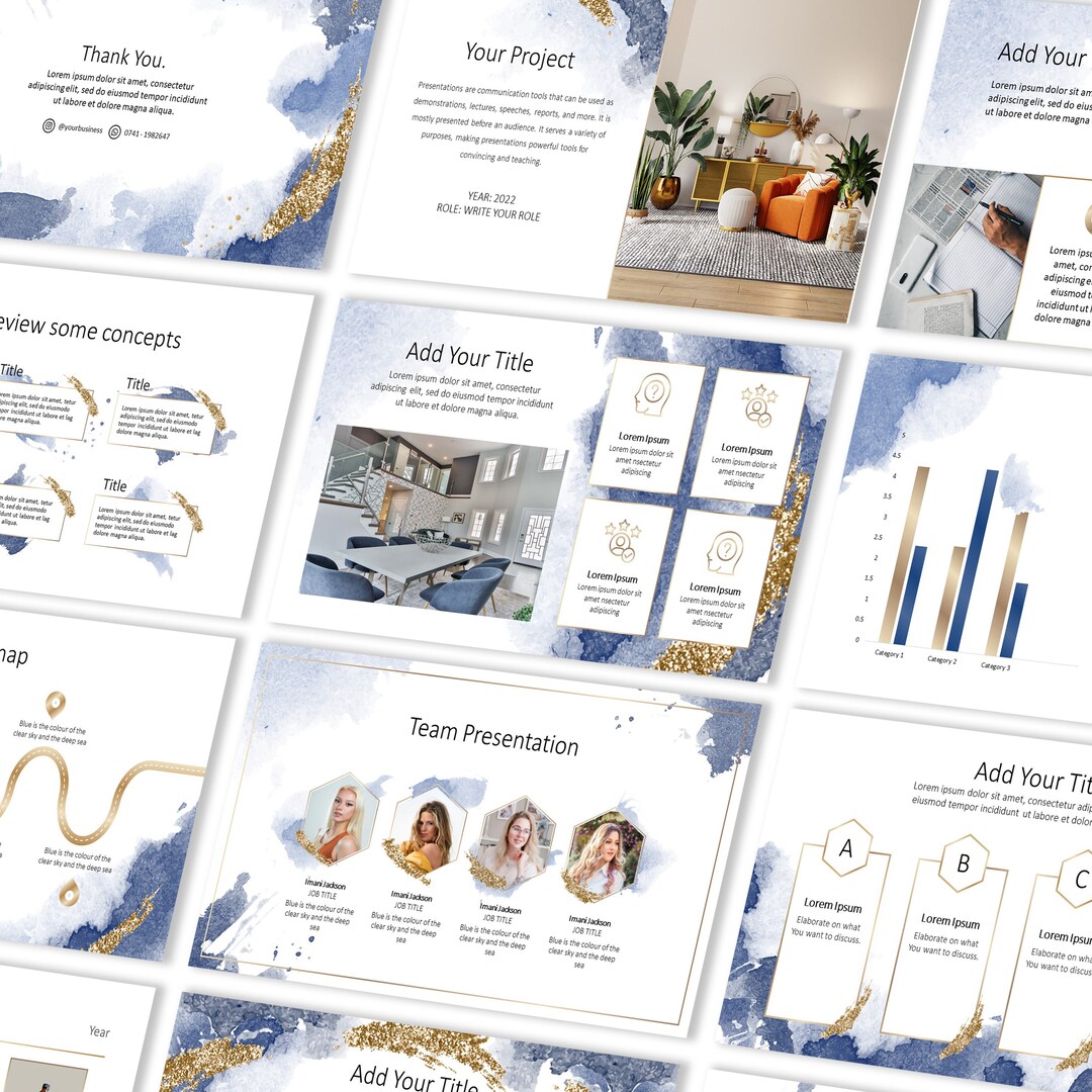 Watercolor Powerpoint Template | Gold Powerpoint | Ppt Minimalist ...