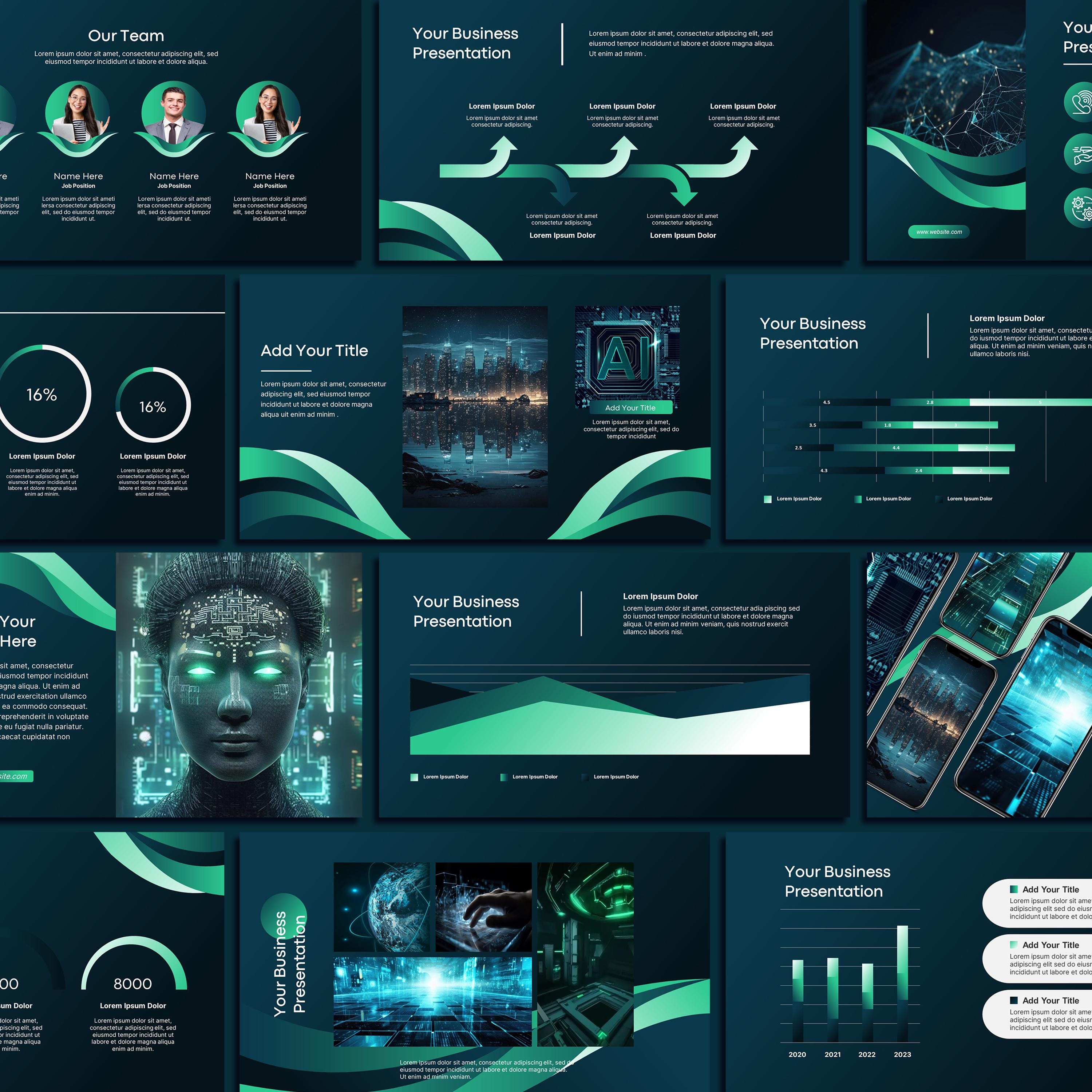 Futuristic Green Powerpoint Template | Modern Business Slides - Etsy