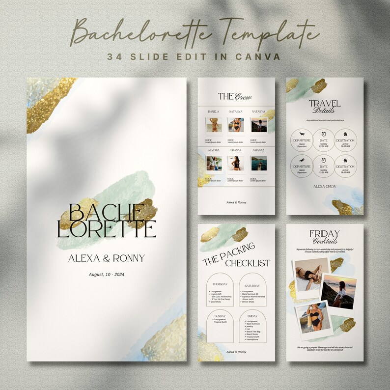 Luxury Gold Bachelorette Itinerary Canva | Bachelor Template ...