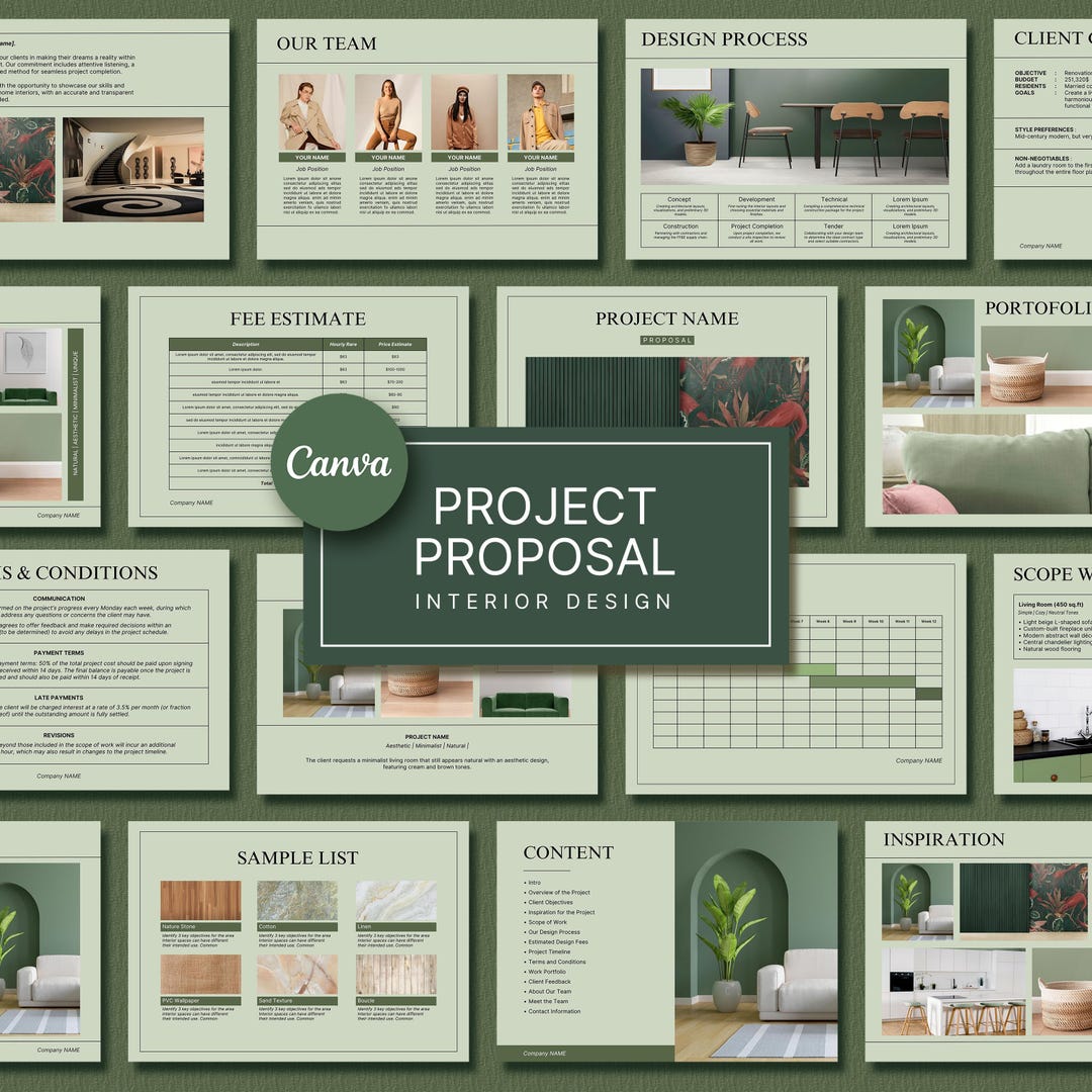 Interior Design Proposal Template for Canva, Client Project, Sage Theme ...
