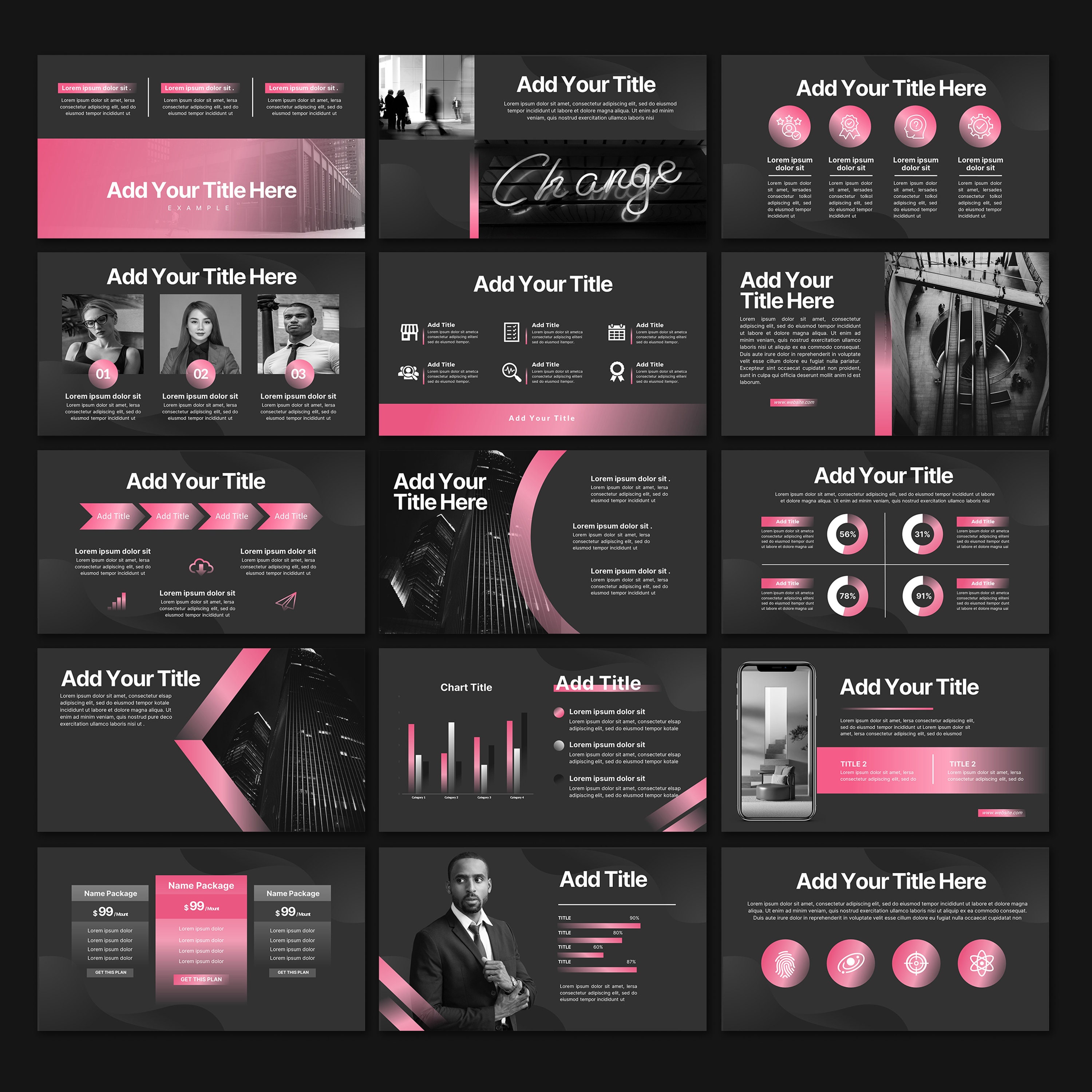 Black Pink Powerpoint Template, PPT Modern 2026, Presentation Slide ...
