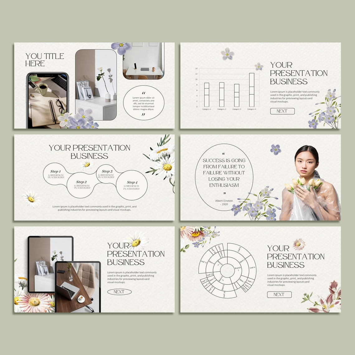Floral Powerpoint Template PPT Flower Business Presentation Minimalist ...