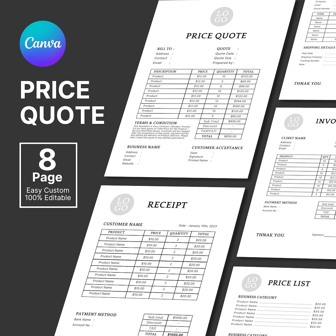 Price Quote Template Price Quote for Small Business - Etsy