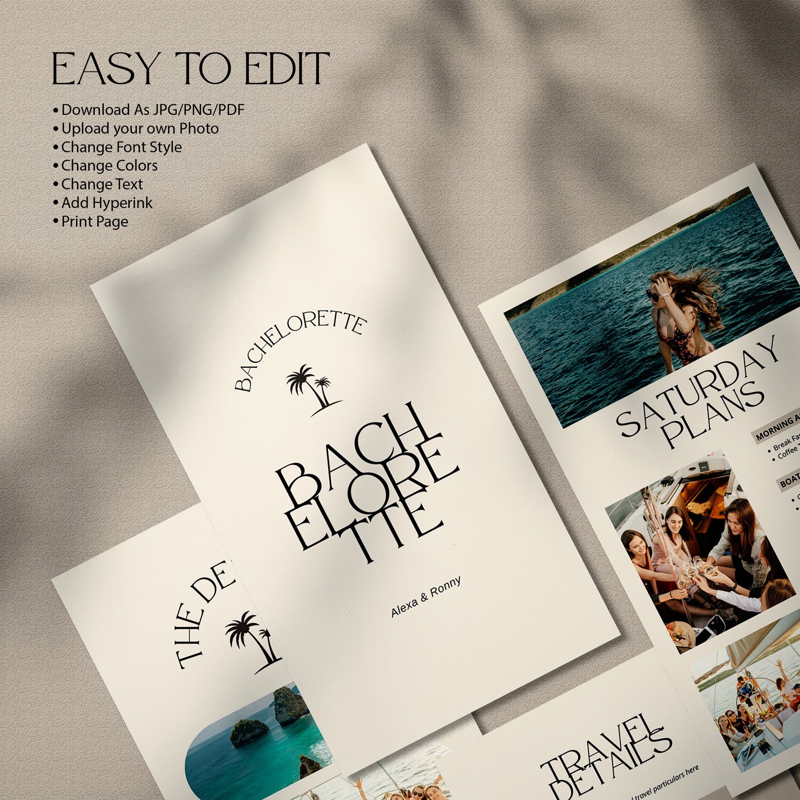 Elegant Bachelorette Itinerary Canva | Bachelor Template | Bridesmaid ...