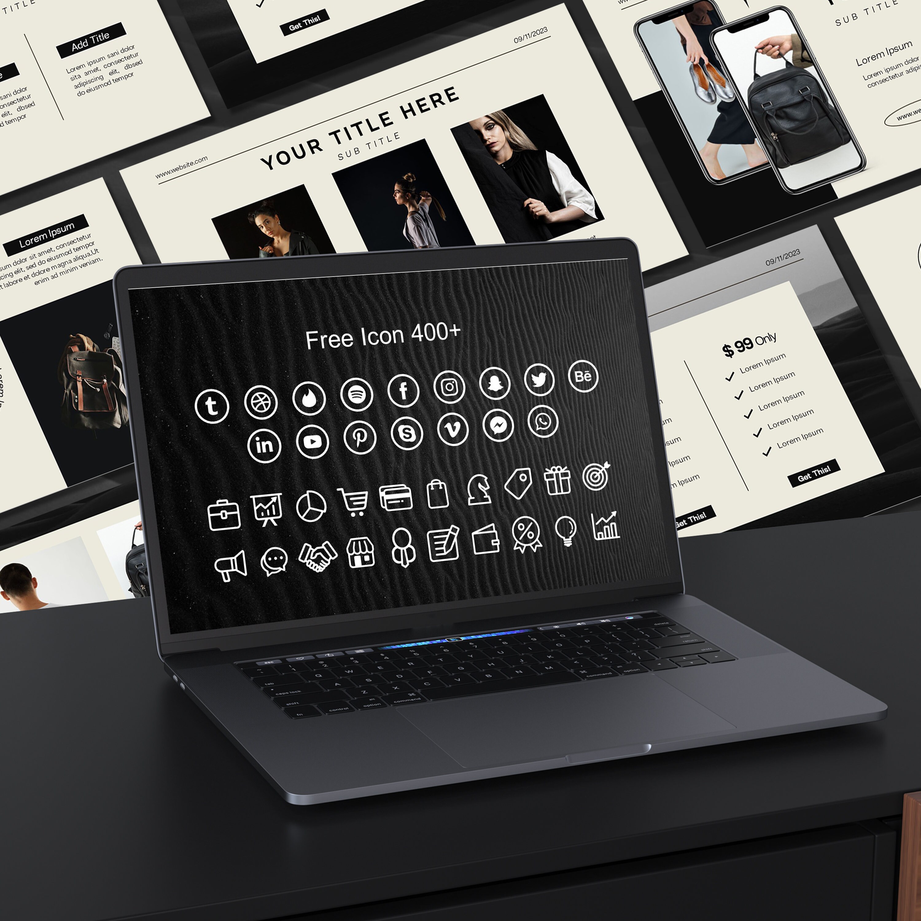 Black and White Powerpoint Template PPT Minimalist Fashion Business ...