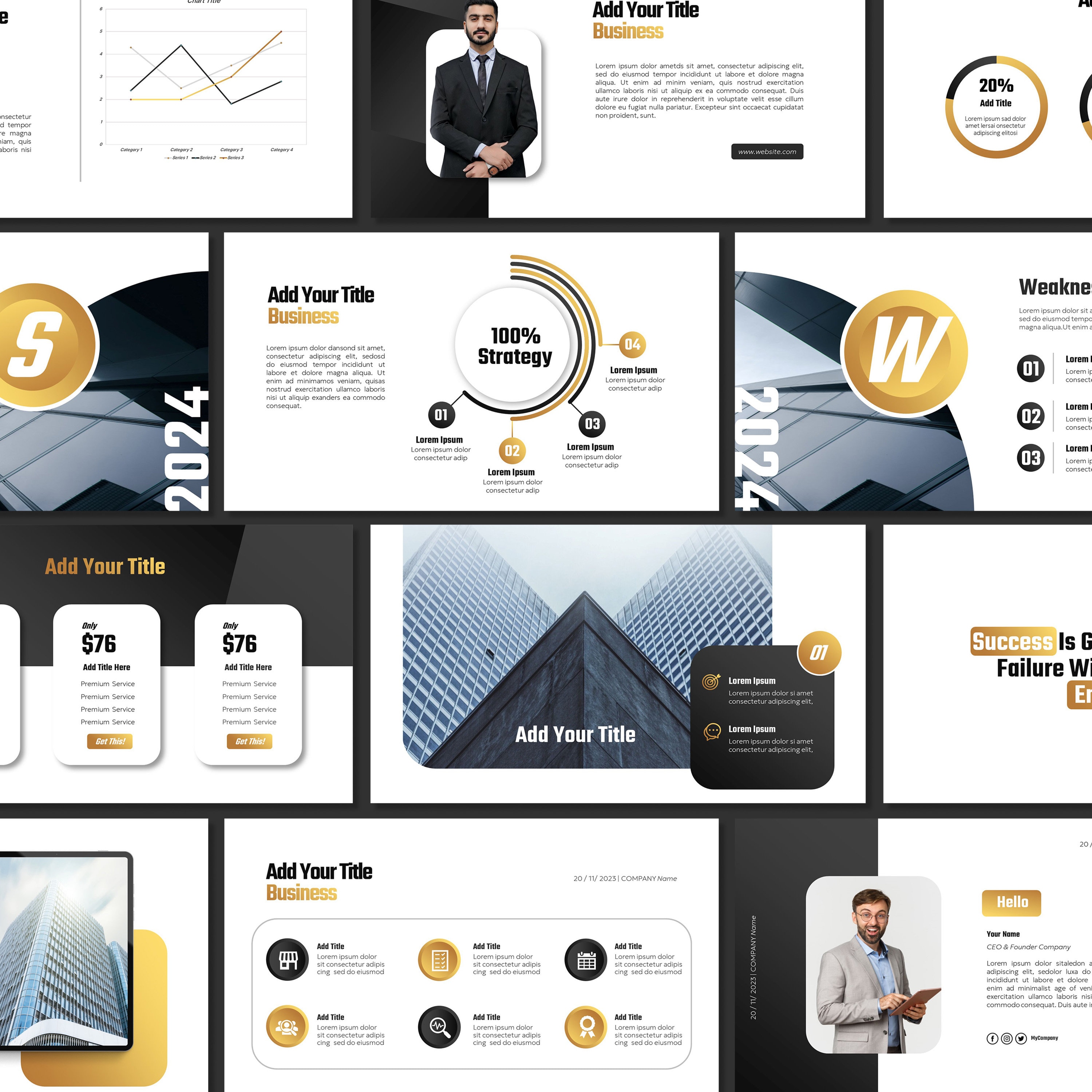 Black and Gold Powerpoint Template | Luxury Business Presentation - Etsy