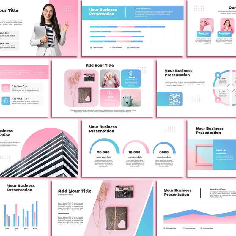 Pink Blue Powerpoint Template | Presentation Slide | Business Strategy ...