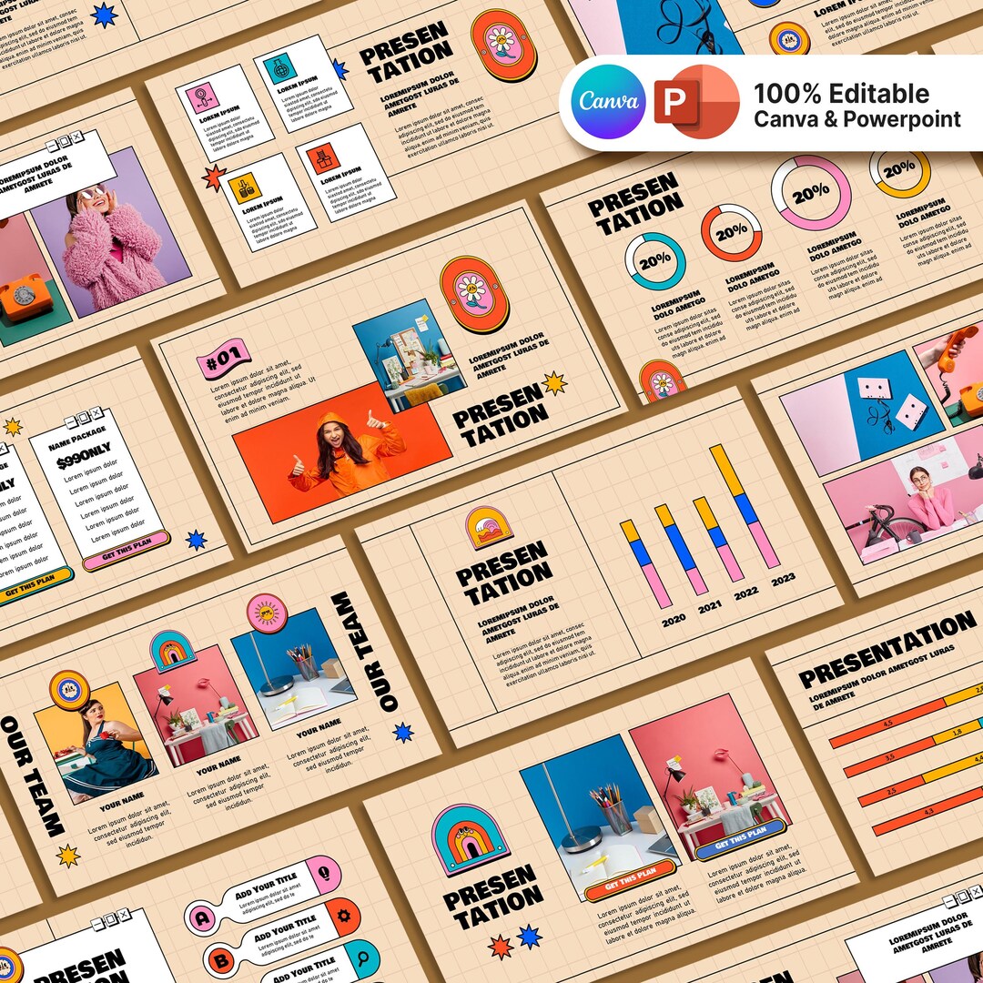 Retro Powerpoint Template | Canva Presentation | PPT Vintage | Creative ...