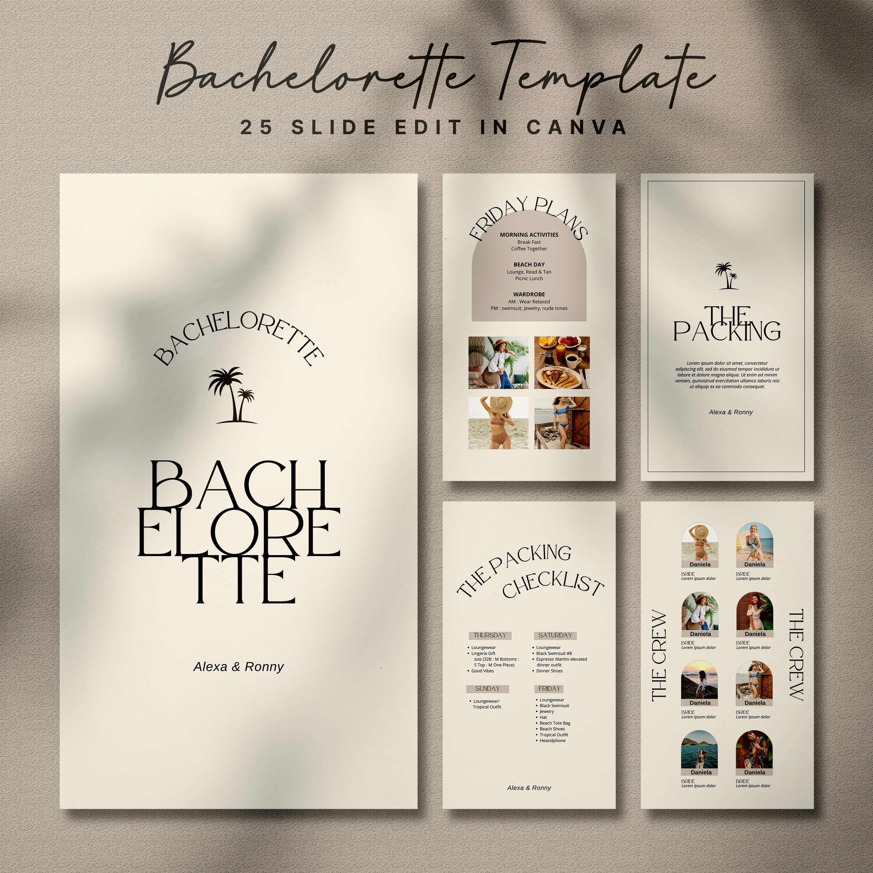 Elegant Bachelorette Itinerary Canva | Bachelor Template | Bridesmaid ...