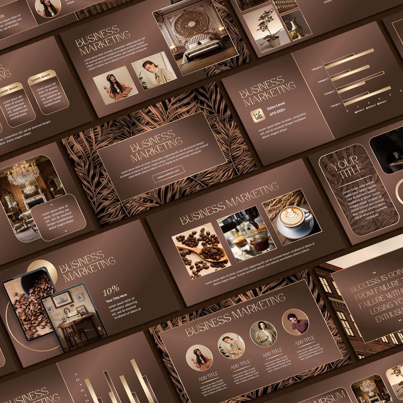 Luxury Coffee-themed Powerpoint Template | Brown & Gold Minimalist ...