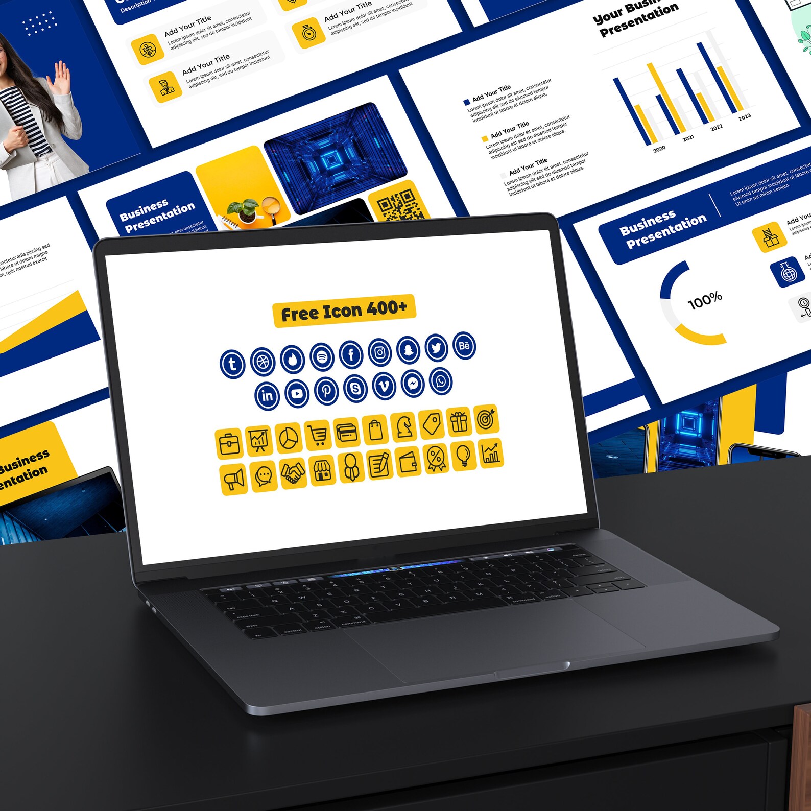Yellow Blue Powerpoint Template | Report Presentation | Business Slide ...