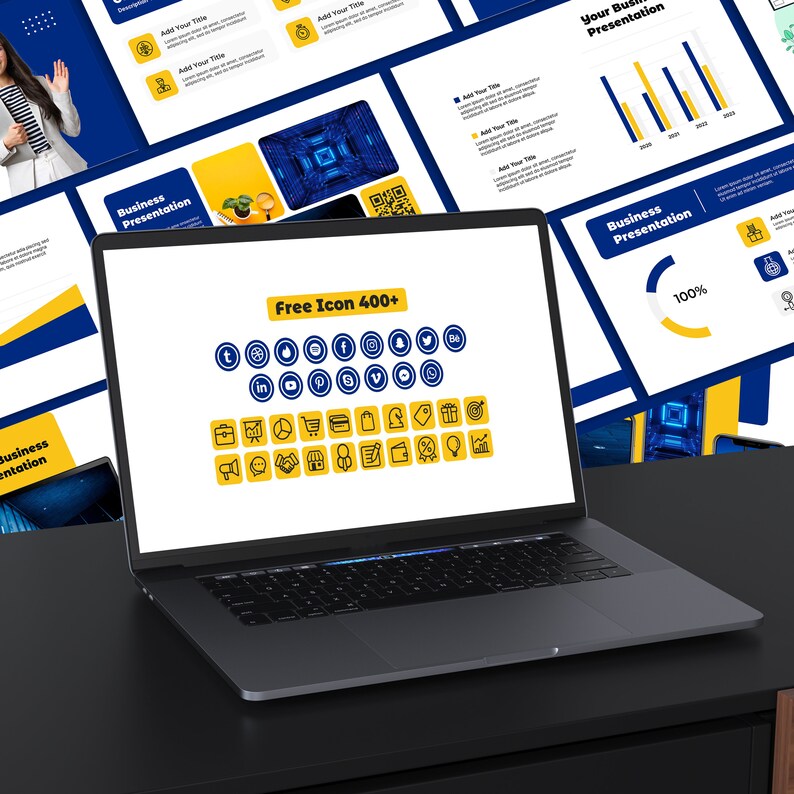 Yellow Blue Powerpoint Template | Report Presentation | Business Slide ...