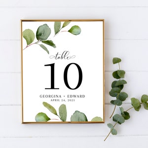 Eucalyptus Wedding Table Number Template, Watercolor Greenery Table ...