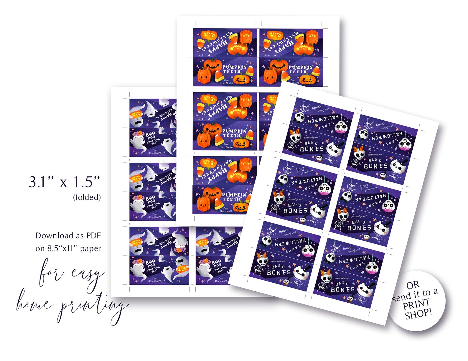 PRINTABLE Halloween Bag Topper Template Set Bundle, Ghost Poop, Bag of ...