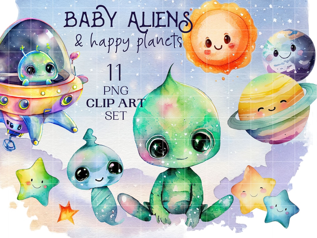 Space Baby Clip Art PNG Images Watercolor Planets Aliens - Etsy