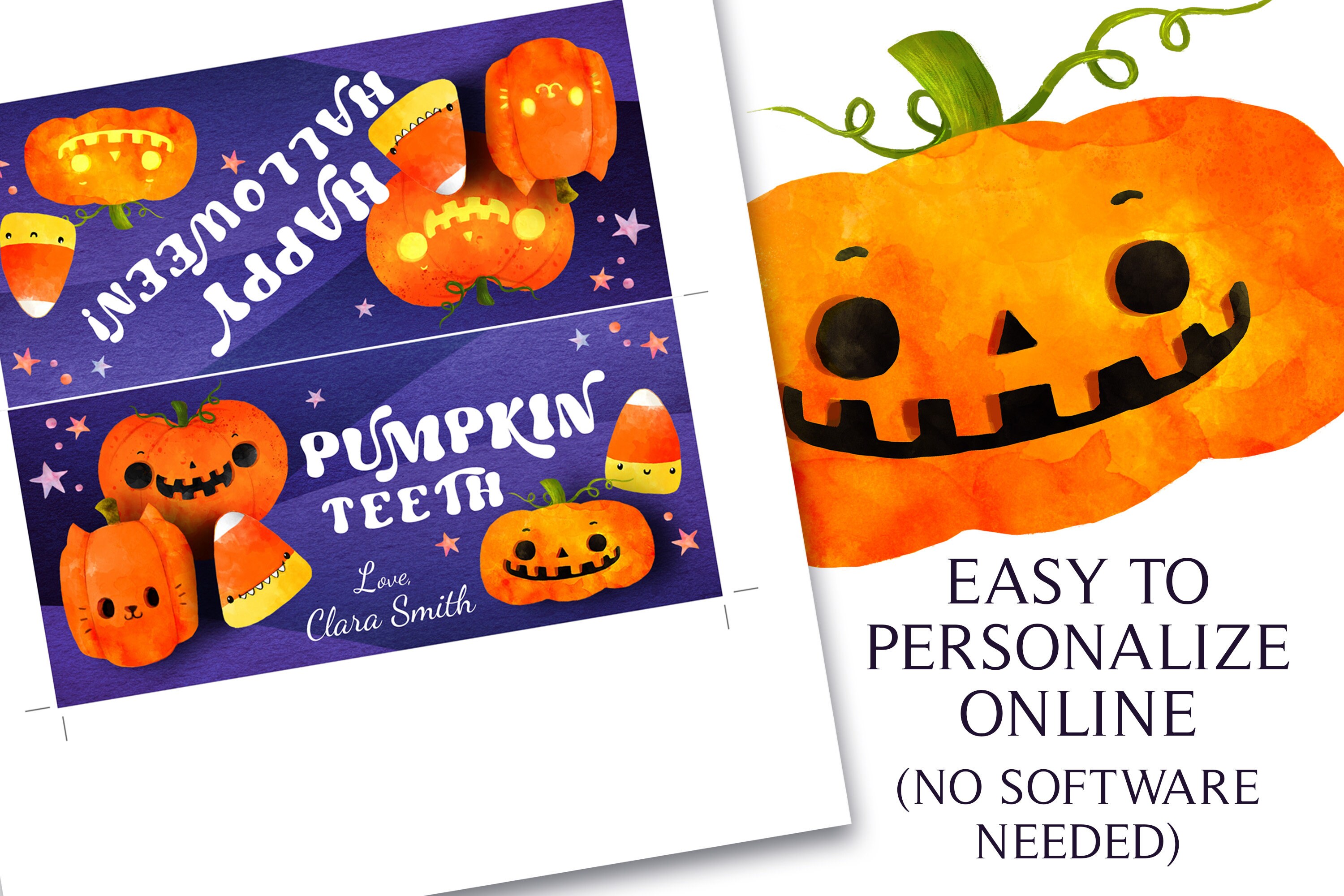 PRINTABLE Halloween Treat Bag Topper Template, Pumpkin Halloween ...
