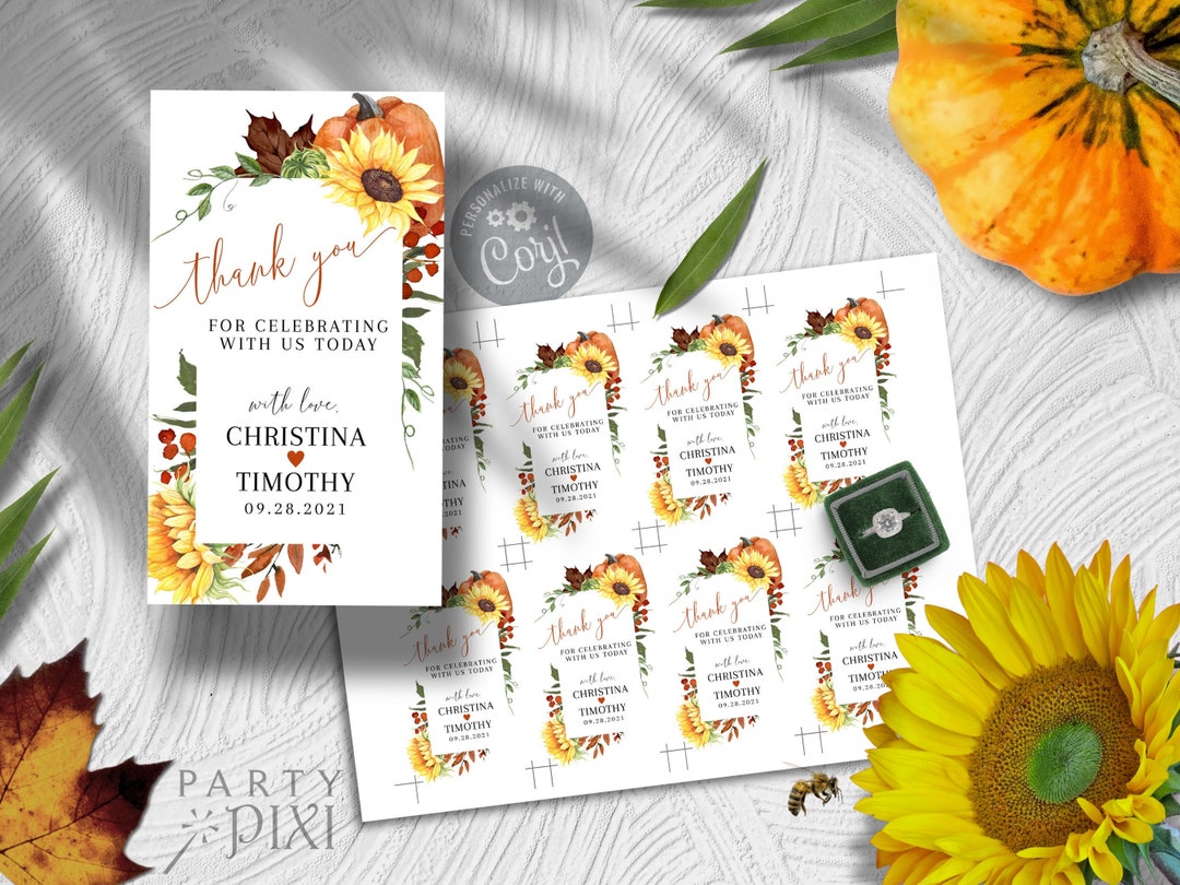Pumpkin Sunflower Gift Tag Template, Yellow Orange Floral Watercolor ...