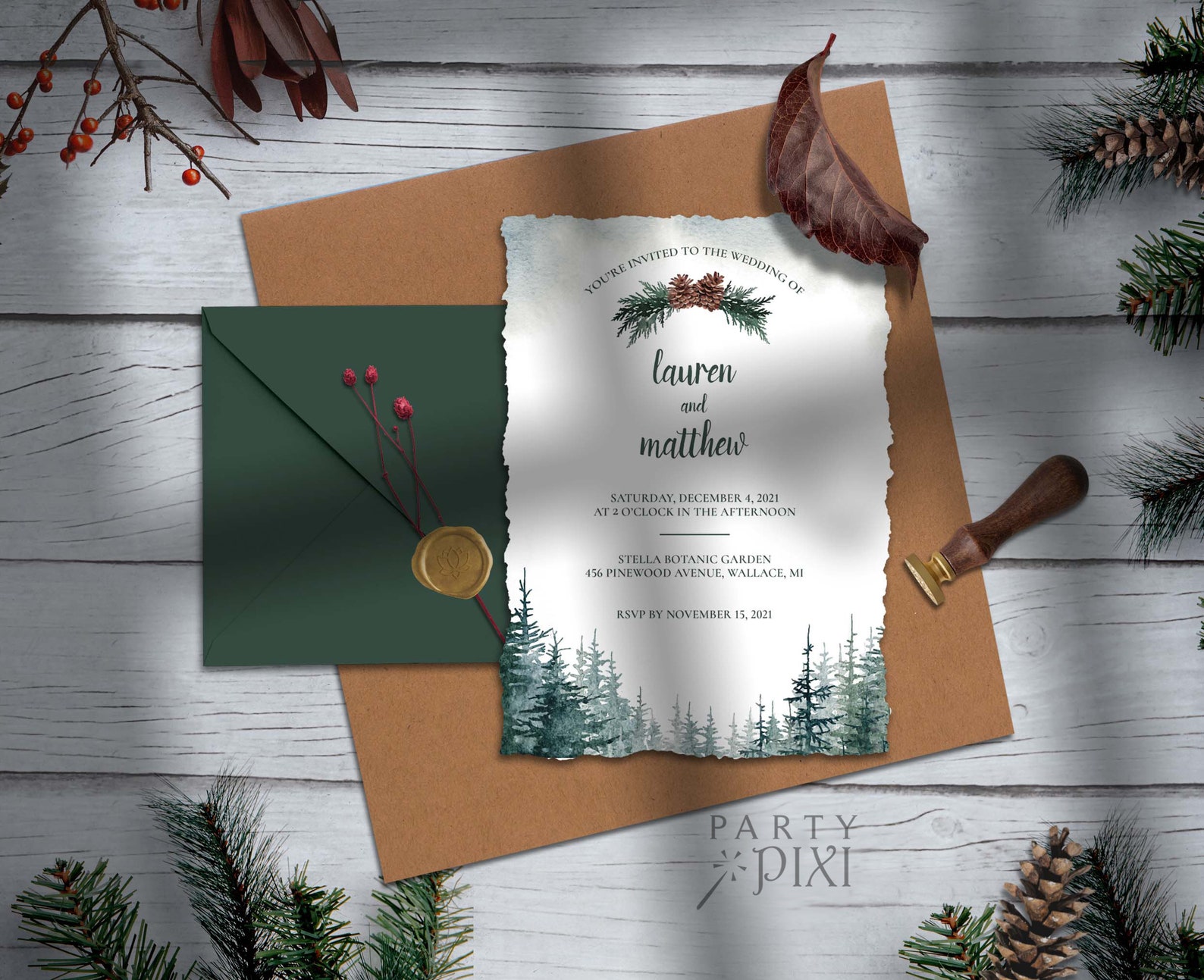 Pine Tree Wedding Invitation Template Set Casual Printable - Etsy
