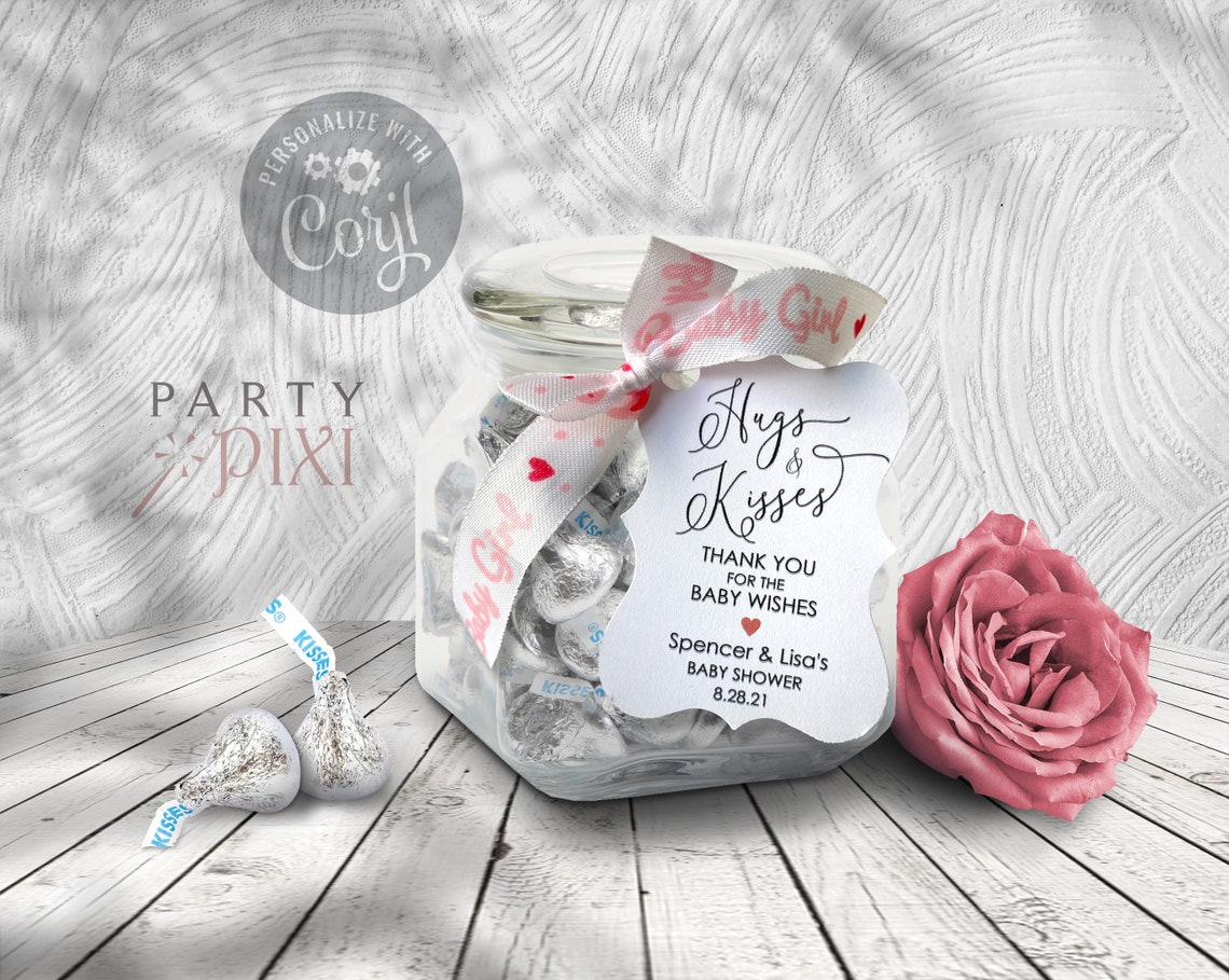 Boy or Girl Baby Shower Gift Tag, Blue or Pink Heart Hugs and Kisses ...