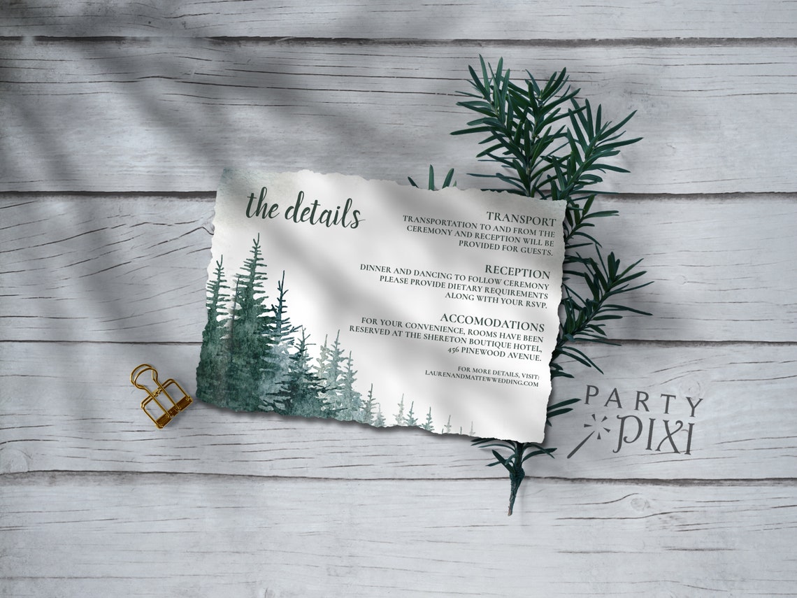 Pine Tree Wedding Invitation Template Set Casual Printable - Etsy