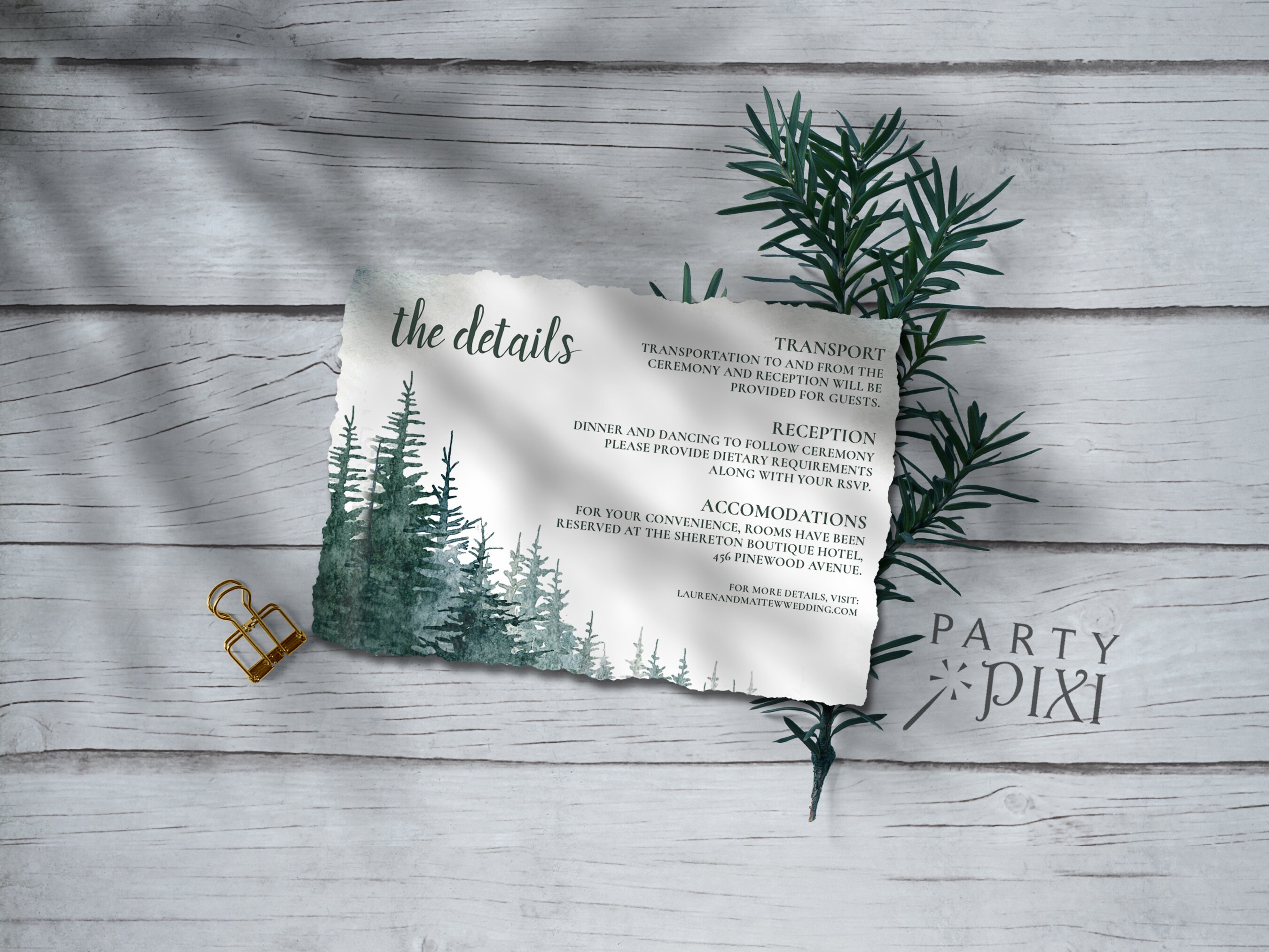Pine Tree Wedding Invitation Template Set Casual Printable - Etsy
