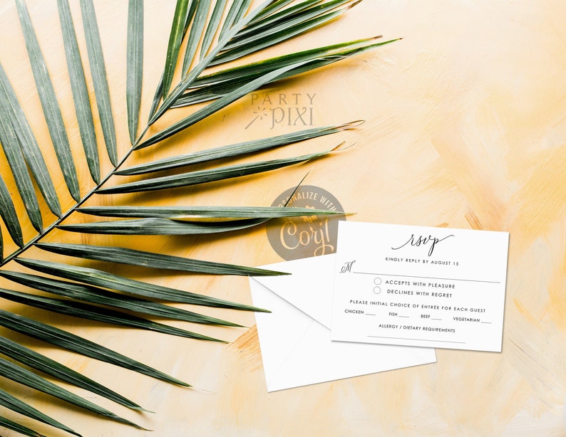 Minimalist Meal Choice RSVP Template Black And White Etsy