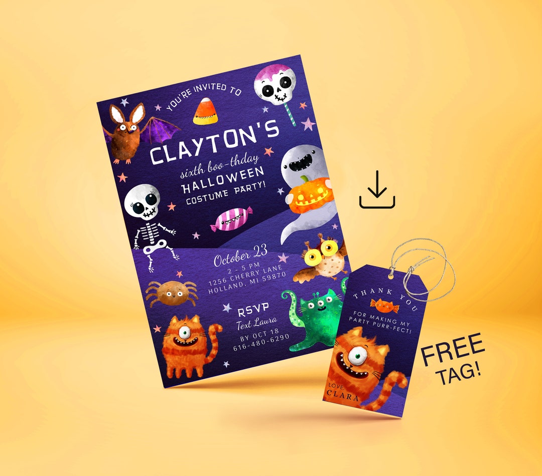 PRINTABLE Halloween Birthday Invitation Template, Cute Fun Halloween ...