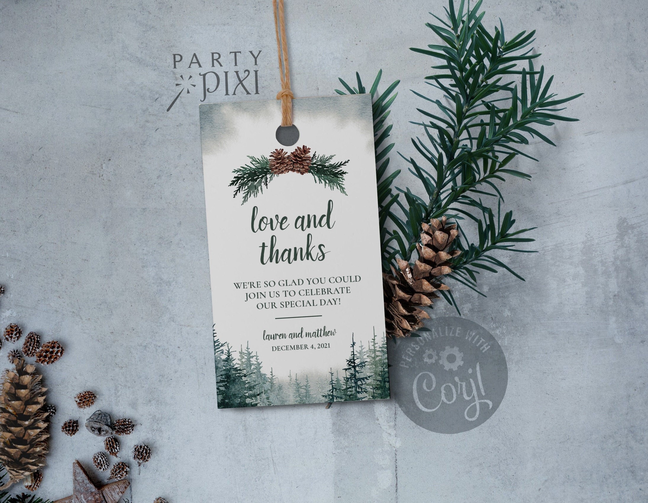 Pine Tree Gift Tag Template Custom Editable Favor Tag - Etsy