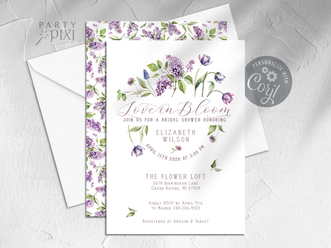 Spring Flowers Bridal Shower Invitation Template, Colorful Purple ...