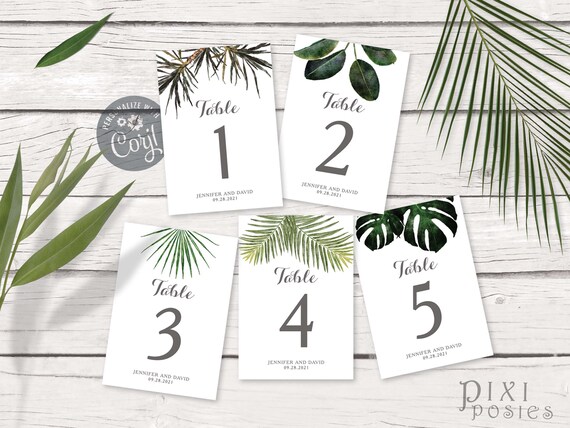 Tropical Wedding Table Numbers Template Set Printable | Etsy