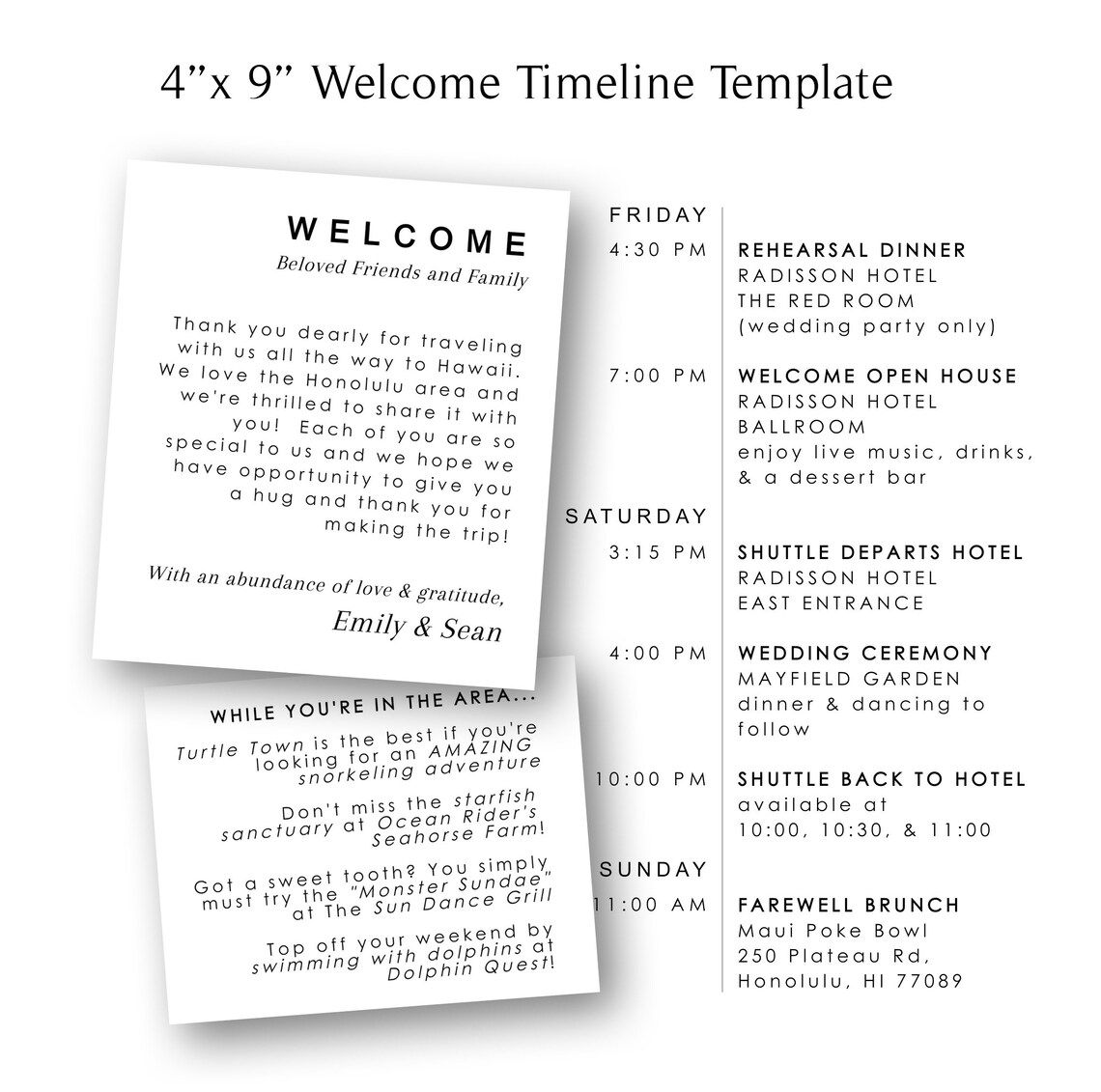 Weekend Wedding Itinerary Template, Wedding Weekend Timeline 4x9 ...