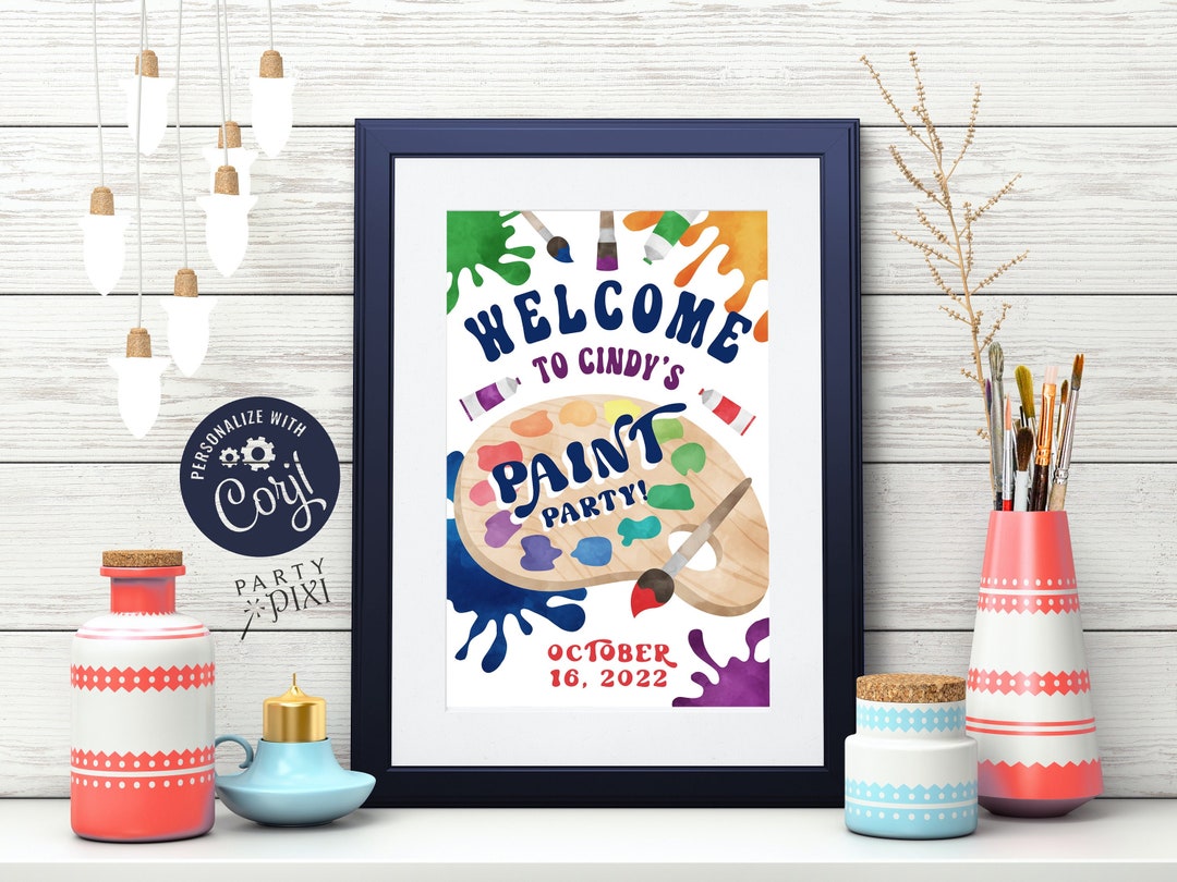 Paint Party Sign Template, Printable Artist Party Poster, Colorful Art ...