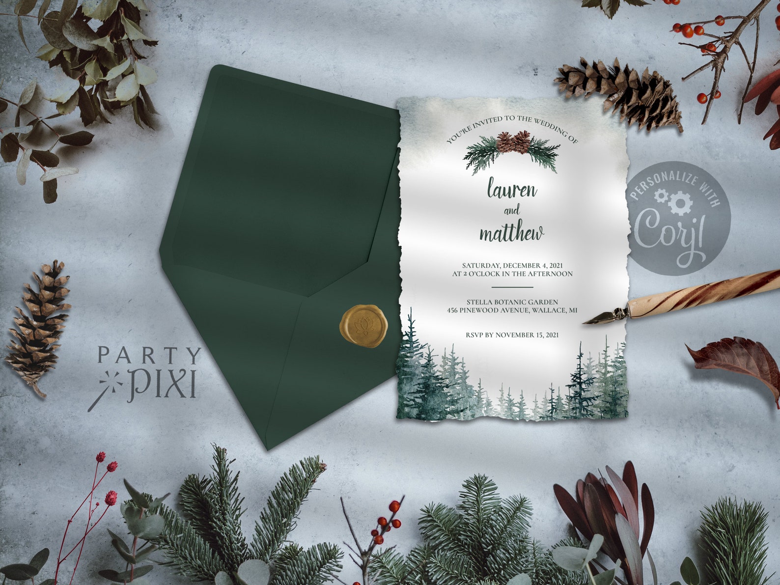 Pine Tree Wedding Invitation Template Set Casual Printable - Etsy