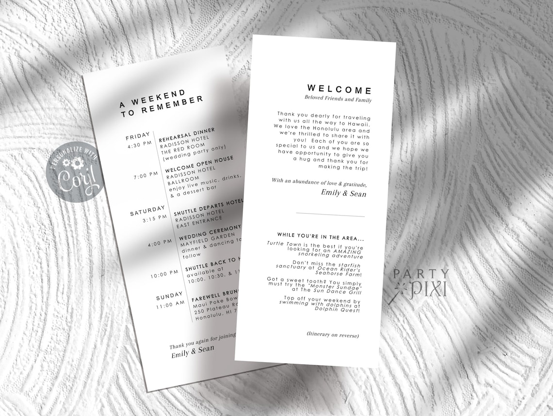 Weekend Wedding Itinerary Template Wedding Weekend Timeline - Etsy