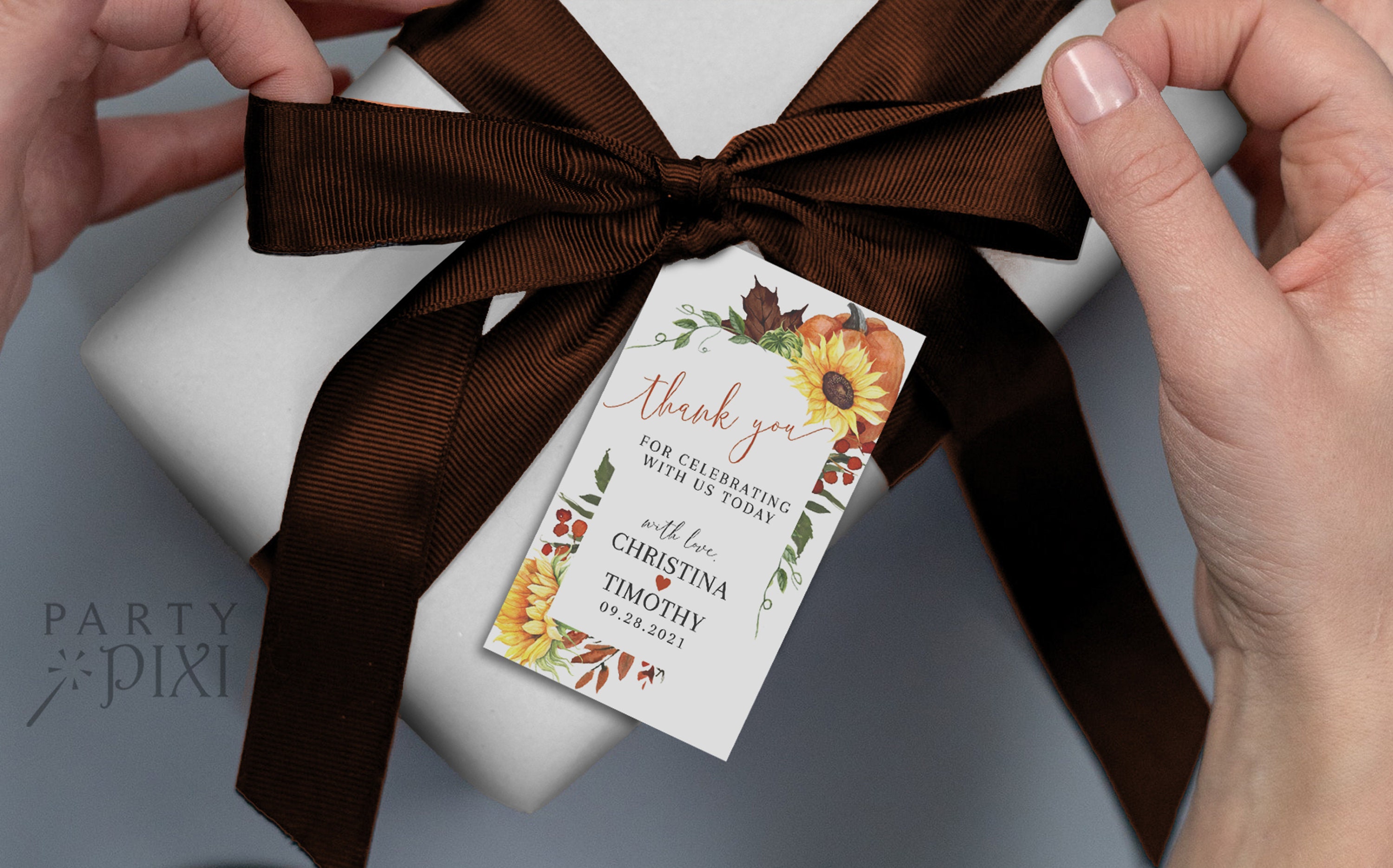 Pumpkin Sunflower Gift Tag Template, Yellow Orange Floral Watercolor ...
