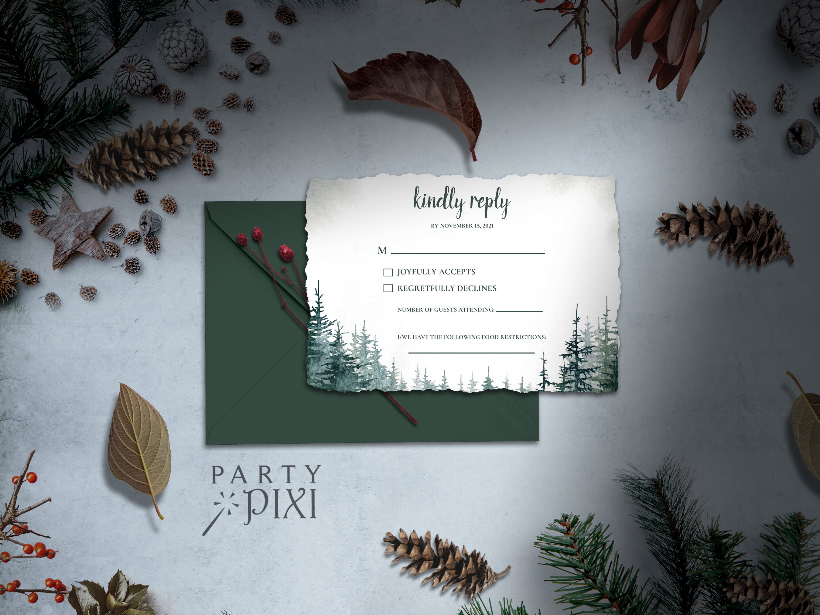 Pine Tree Wedding Invitation Template Set Casual Printable - Etsy