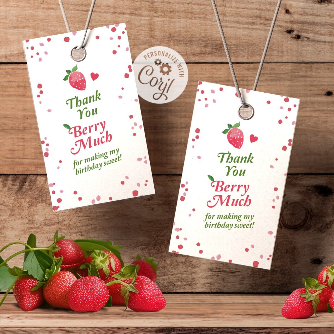 Berry First Favor Tag Template, Strawberry Party Thank You Tag, Cute ...