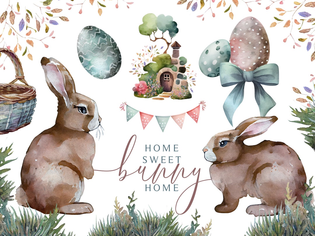 11 PNG Easter Clip Art Set, Brown Blue Neutrals Graphics Bundle, Easter ...