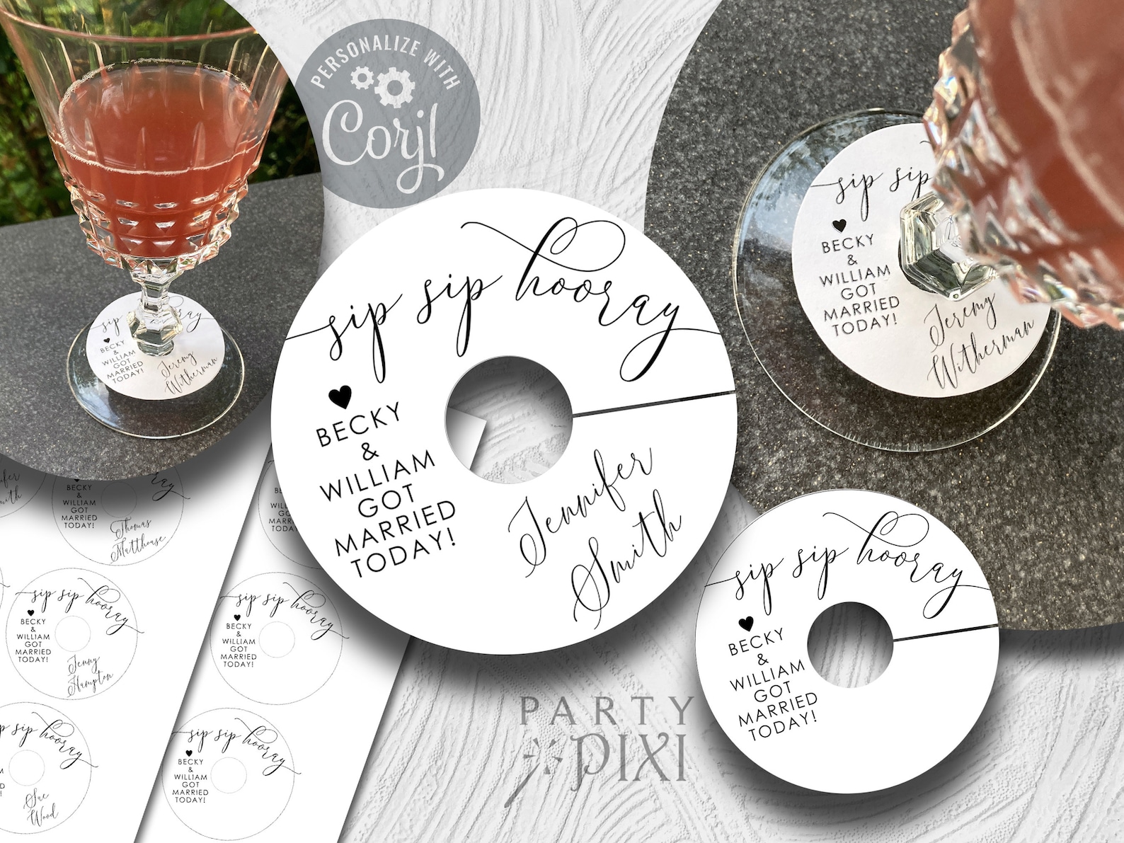 Wine Glass Name Tags Cricut Template Printable Sip Sip Hooray - Etsy