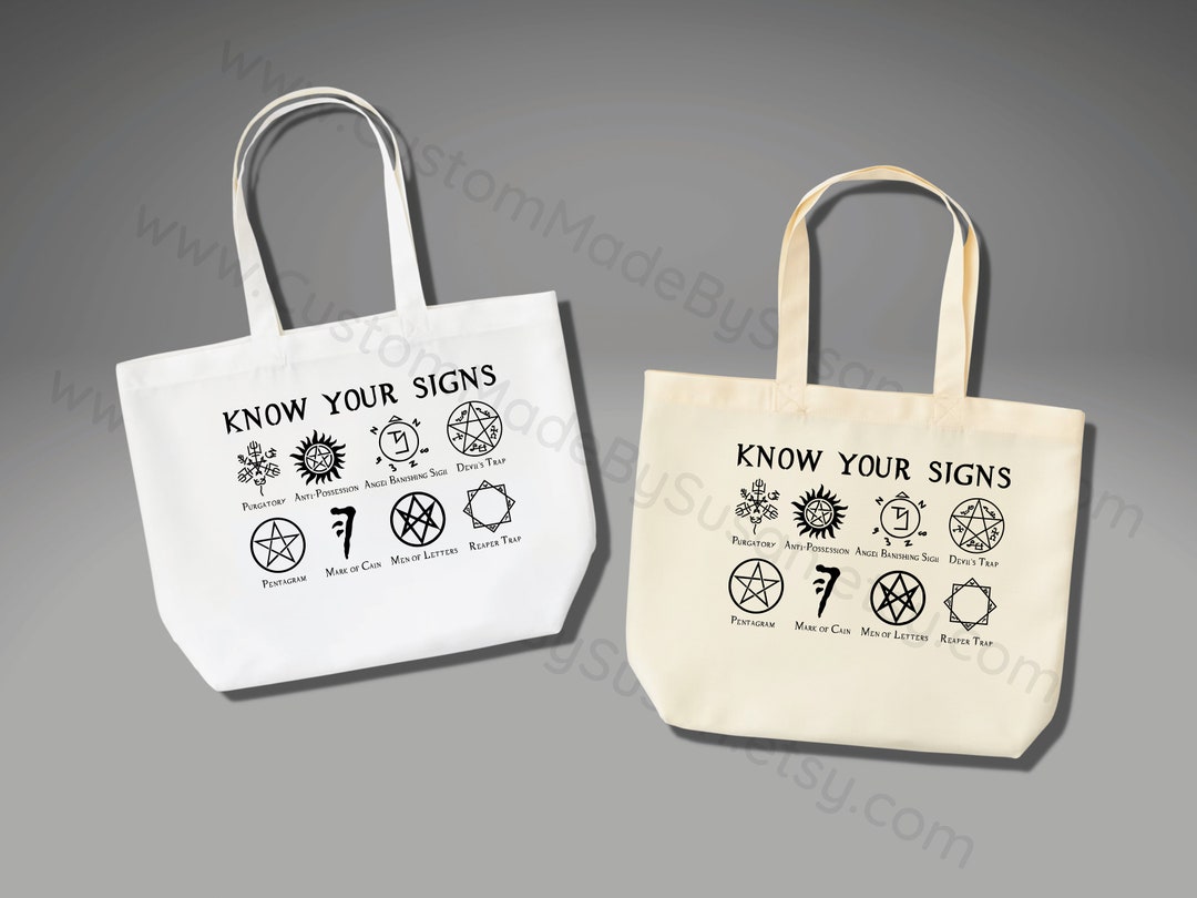 TOTE BAG SPN, Supernatural, Know Your Signs Reusable, Washable ...