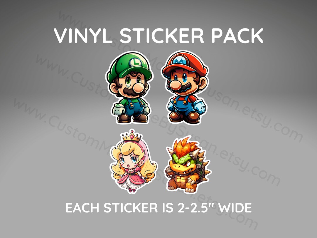 VINYL STICKER PACK Mario, Luigi, Peach, Bowser Chibis Waterproof ...