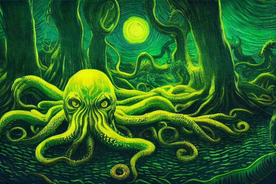 Cthulhu Starry Night Poster Lovecraftian, Eldritch, Cosmic Horror ...