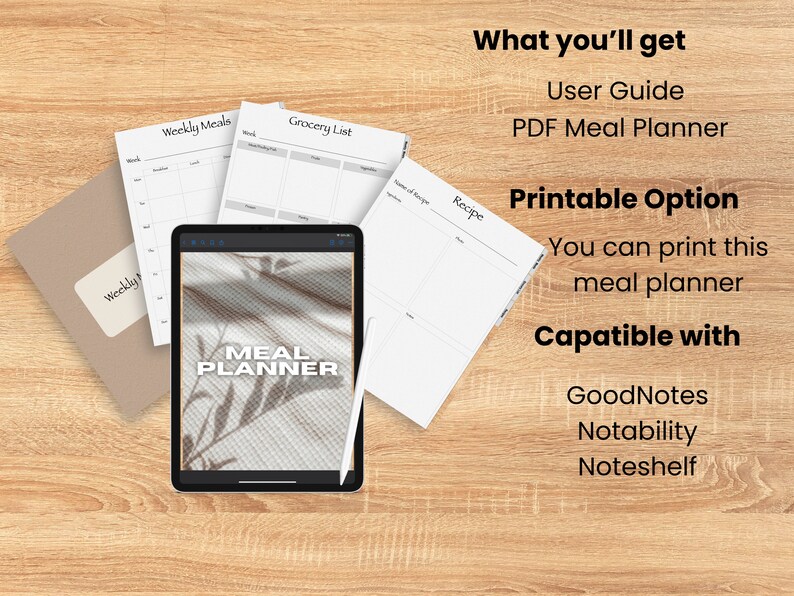 Meal Planner, Grocery List and Recipes Digital Planner for Ipads ...
