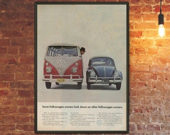 Volkswagen VW Beetle Poster Bug Wall Art Decor Print Automobile Mid ...
