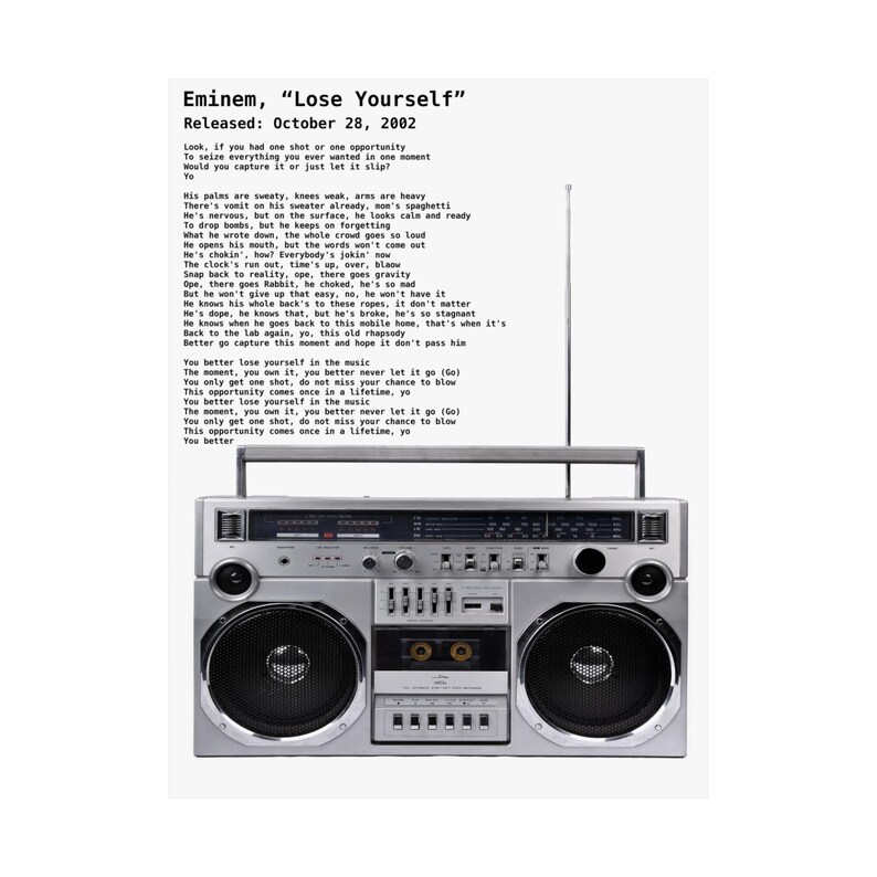 Eminem Poster Lose Yourself Lyrics Art Boombox Print 8 Mile Slim Shady ...