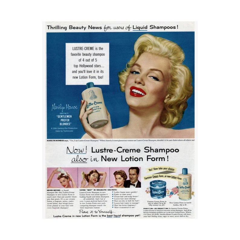 Vintage Marilyn Monroe Lustre Creme Shampoo Gentleman Prefer Blondes ...