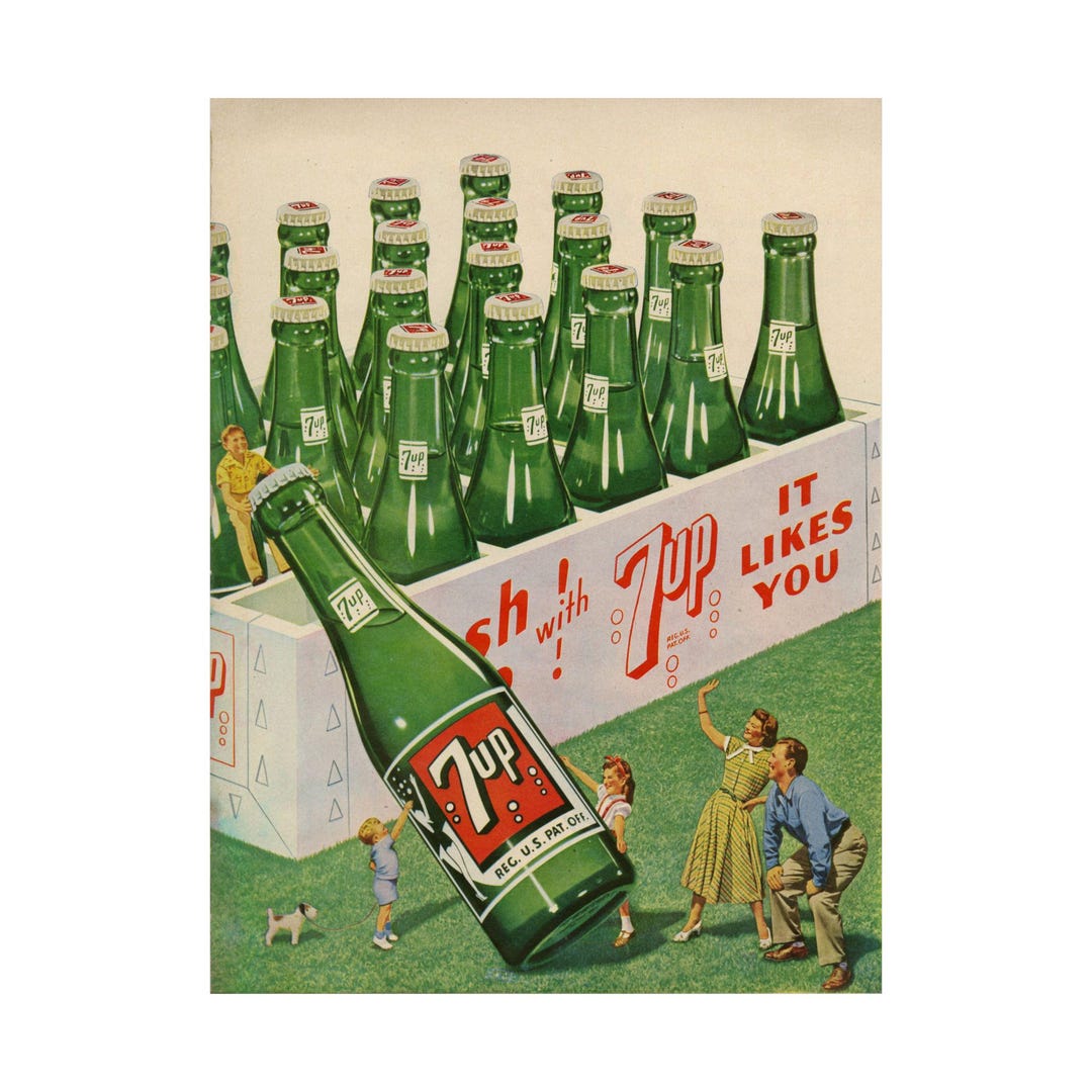 Vintage 7UP Soda Pop Poster Kitchen Decor Ad Print Mid Century 1950s ...