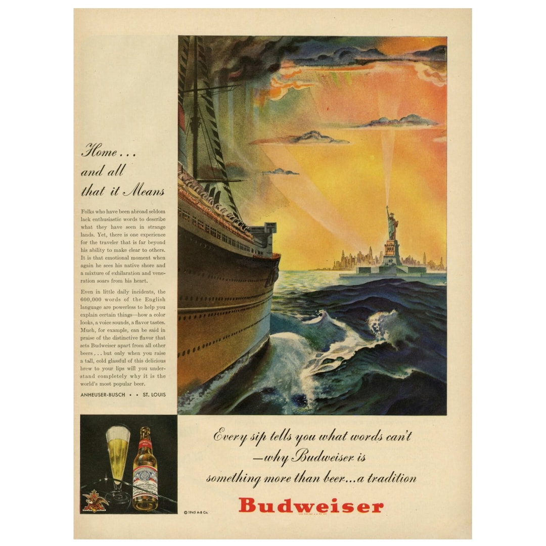 Budweiser Beer Ad Advertising Poster Print Art Alcohol Mid Century ...