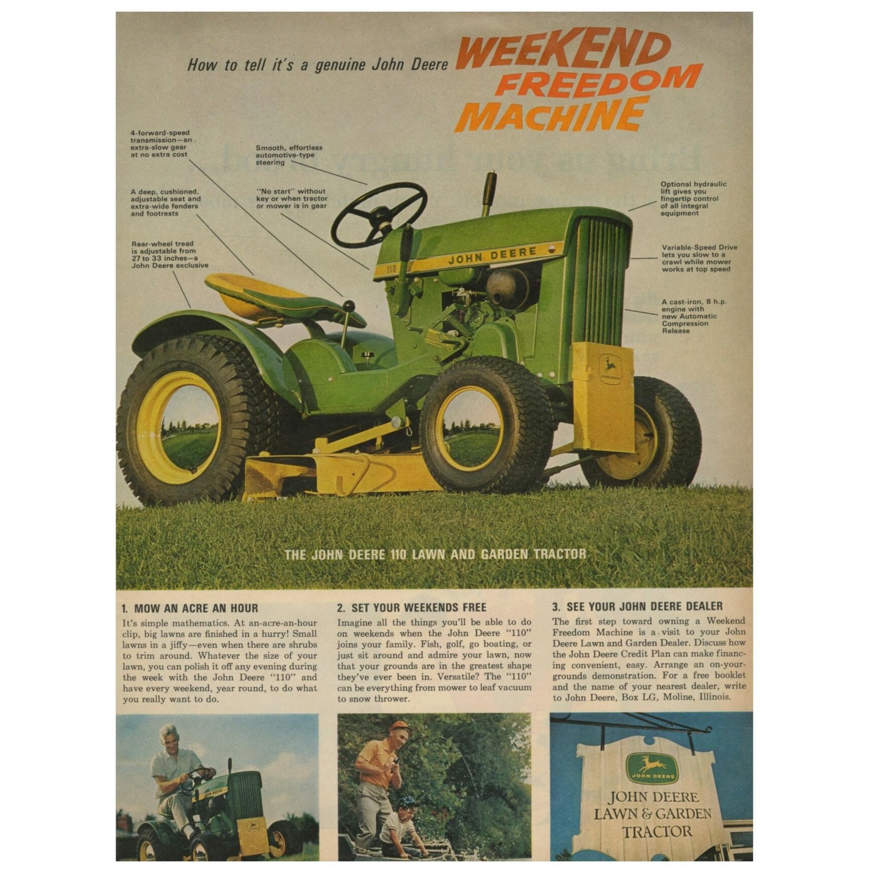 John Deere Tractor Poster Ad Advertising Print Art Mid Century 1960s ...